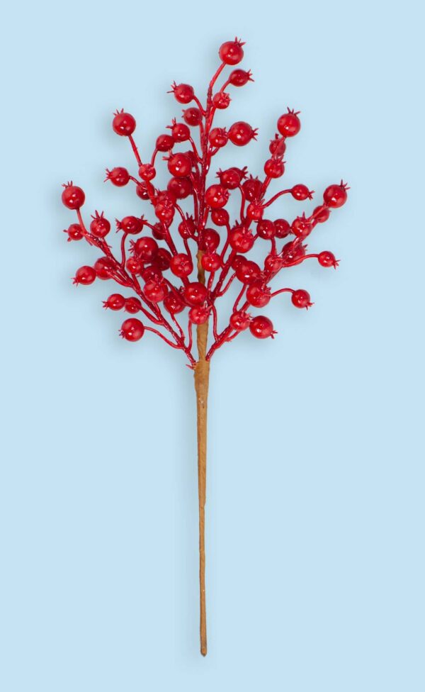13.5" Plastic Small Red Berry Spray - Orman Inc.
